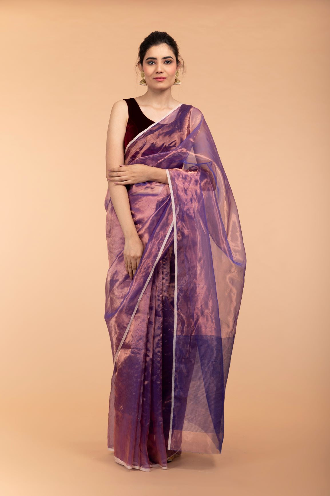 Shop Handloom Tissue Saree in Metallic Purple – Vinusto